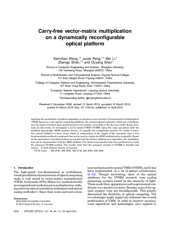 (PDF) Carry-free vector-matrix multiplication on a dynamically ...