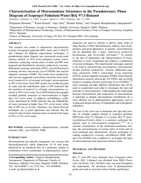 (PDF) Characterization of microemulsion structures in the pseudoternary ...