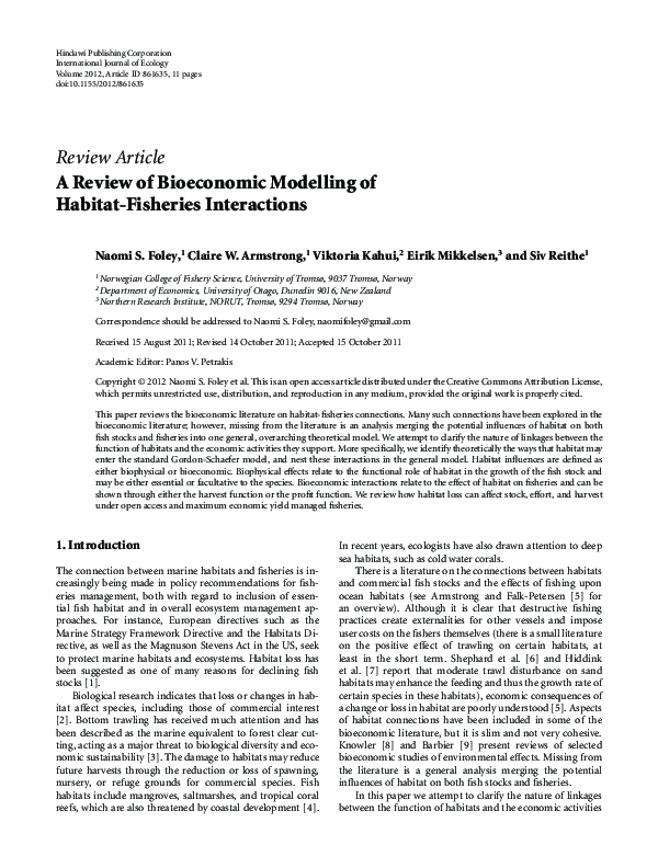 (PDF) A Review of Bioeconomic Modelling of Habitat-Fisheries Interactions