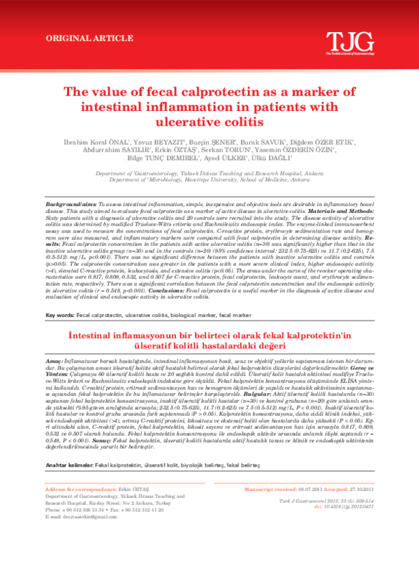 (PDF) The value of fecal calprotectin as a marker of intestinal ...