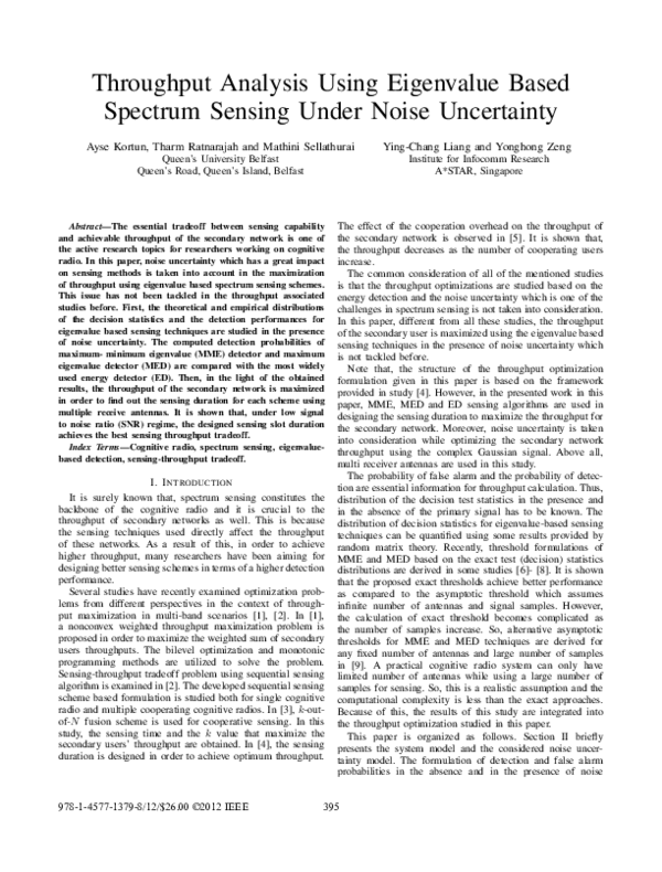 (PDF) Throughput analysis using eigenvalue based spectrum sensing under noise uncertainty ...