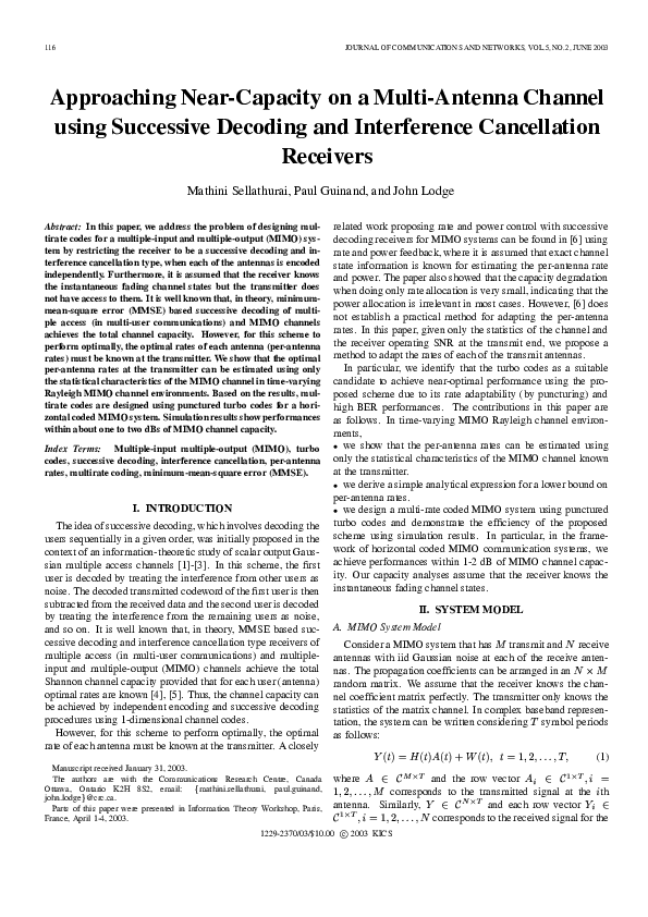(PDF) Approaching near-capacity on a multi-antenna channel using successive decoding and ...
