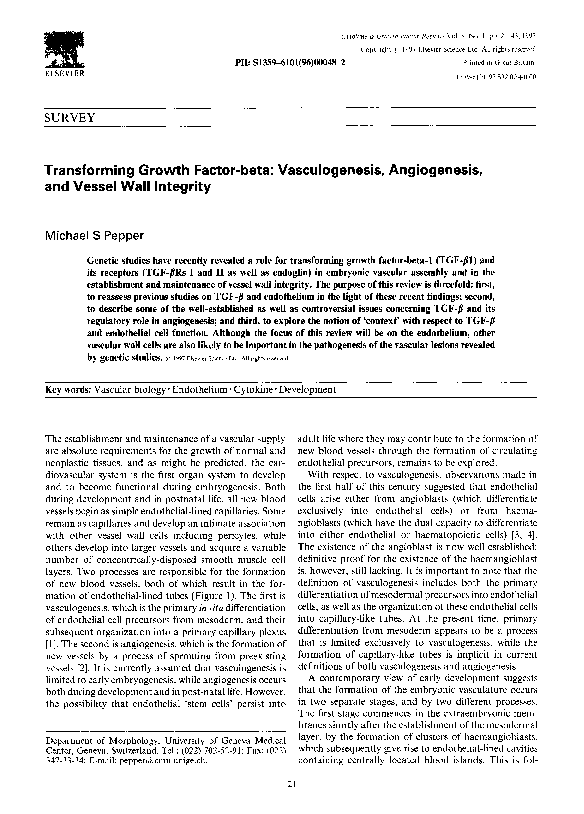 (PDF) Transforming growth factor-beta: Vasculogenesis, angiogenesis ...