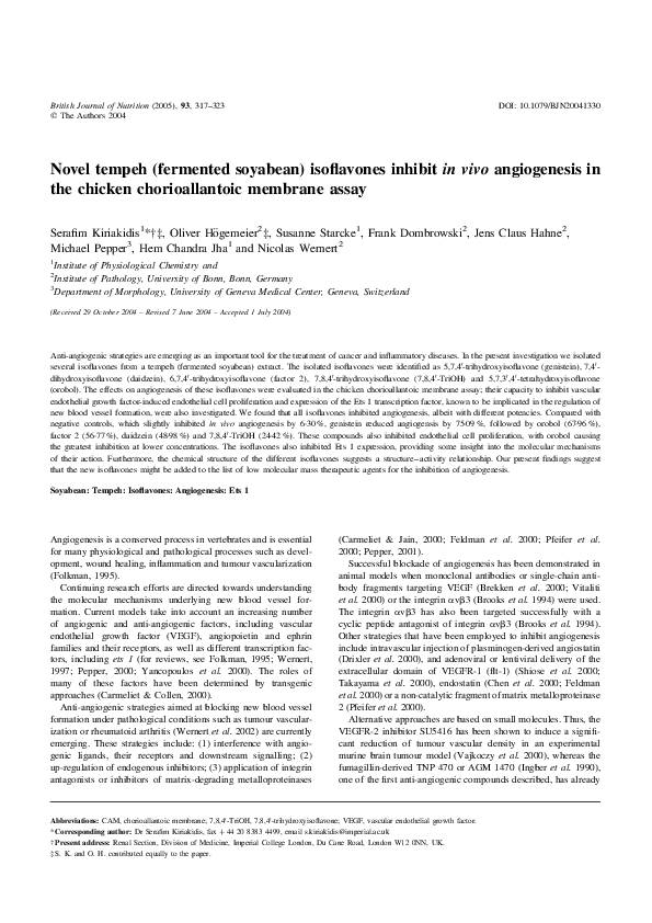 (PDF) Novel tempeh (fermented soyabean) isoflavones inhibit in vivo angiogenesis in the chicken ...