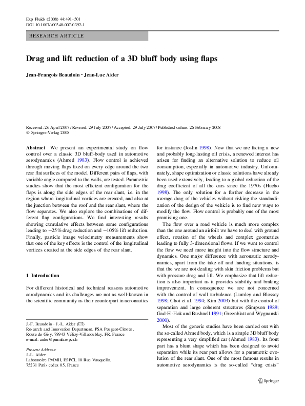 (PDF) Drag and lift reduction of a 3D bluff body using flaps