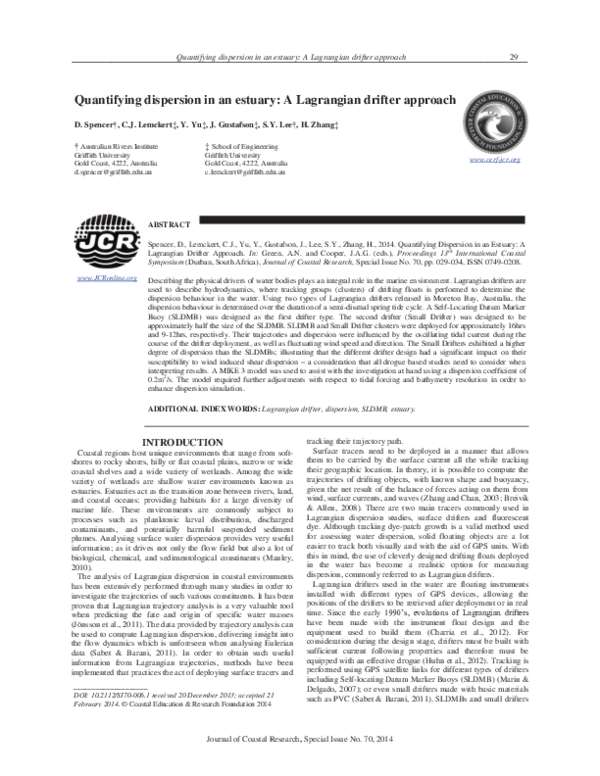(PDF) Quantifying dispersion in an estuary: A Lagrangian drifter approach