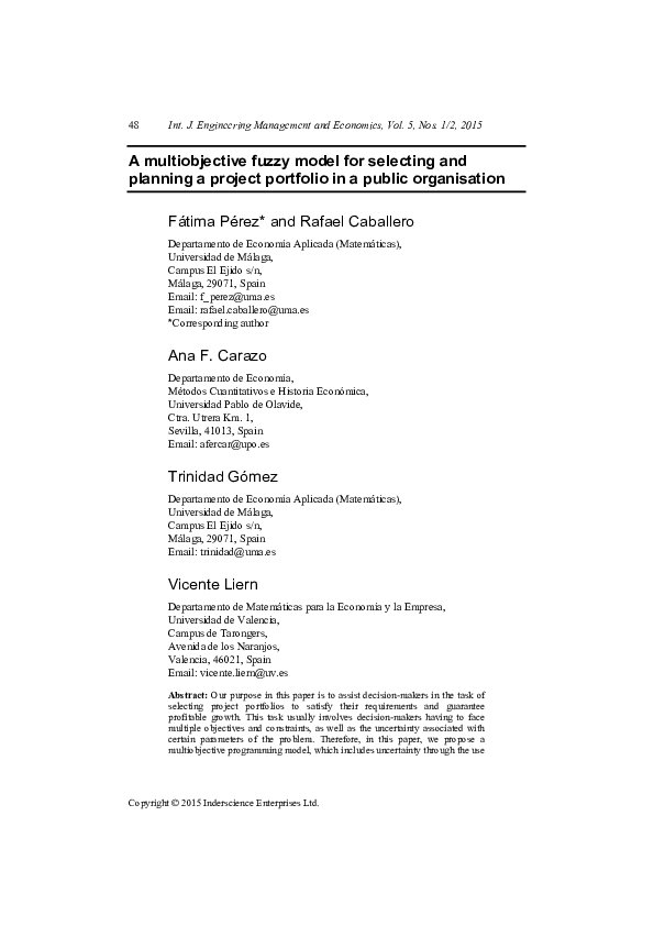 (PDF) A multiobjective fuzzy model for selecting and planning a project ...