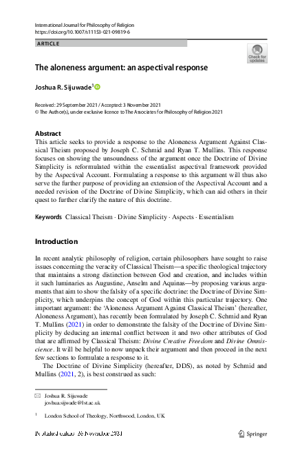 (PDF) The aloneness argument: an aspectival response