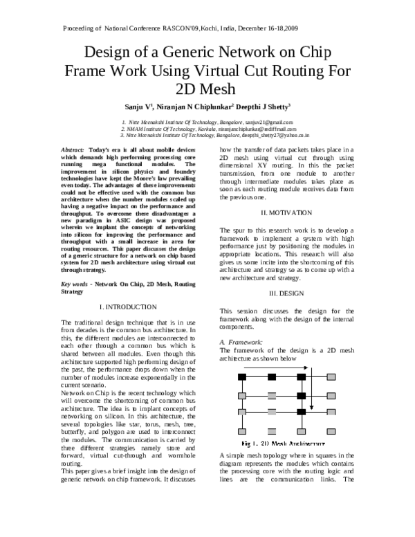Pdf Design Of A Generic Network On Chip Frame Work Using Wormhole Routing For 2d Mesh