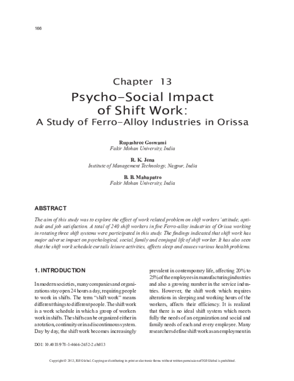 (PDF) Psycho-Social Impact of Shift Work