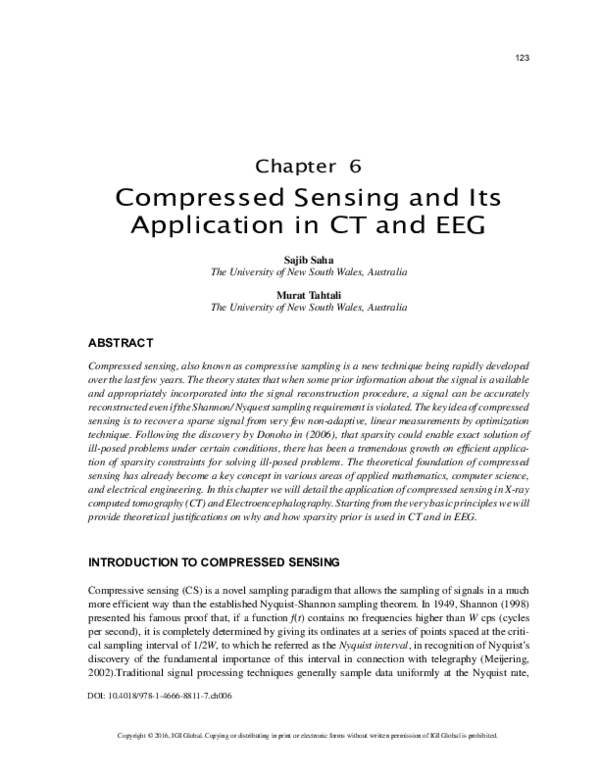 (PDF) Compressed Sensing and Its Application in CT and EEG