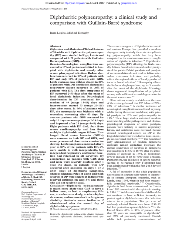(PDF) Diphtheritic polyneuropathy: a clinical study and comparison with ...
