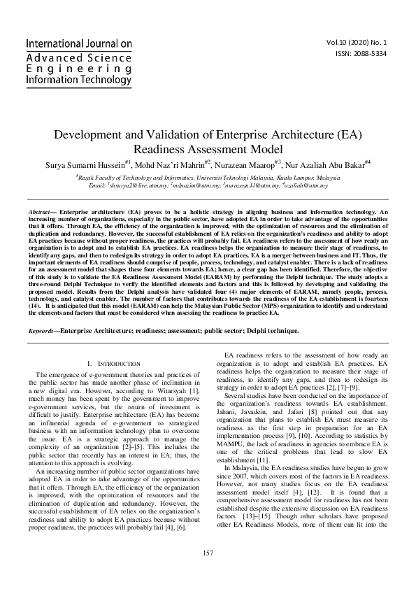 (PDF) Development and Validation of Enterprise Architecture (EA) Readiness Assessment Model