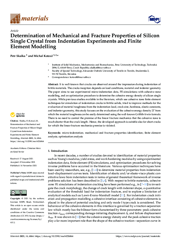 (PDF) Determination of Mechanical and Fracture Properties of Silicon Single Crystal from ...