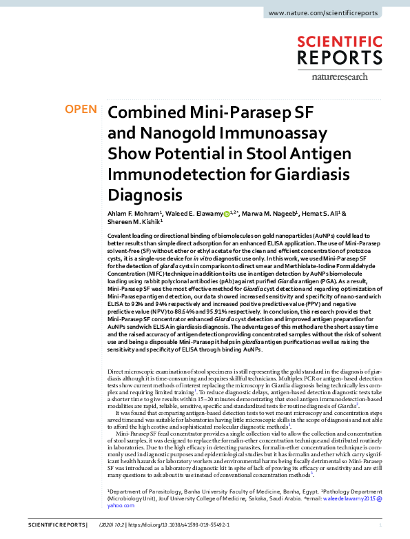 (PDF) Combined Mini-Parasep SF and Nanogold Immunoassay Show Potential ...