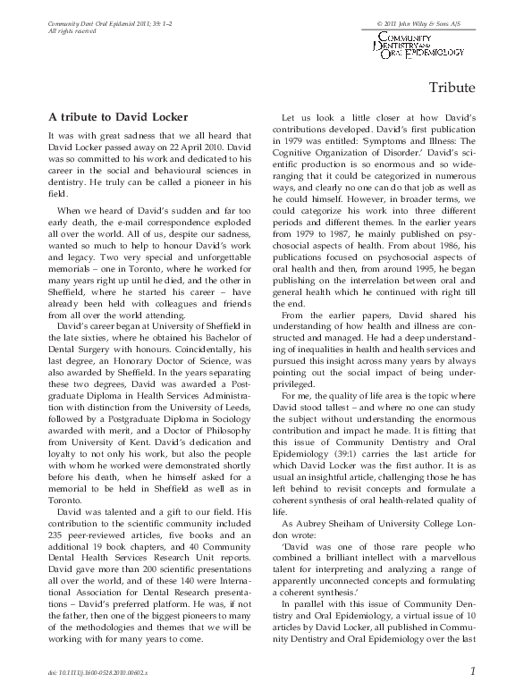(PDF) A tribute to David Locker