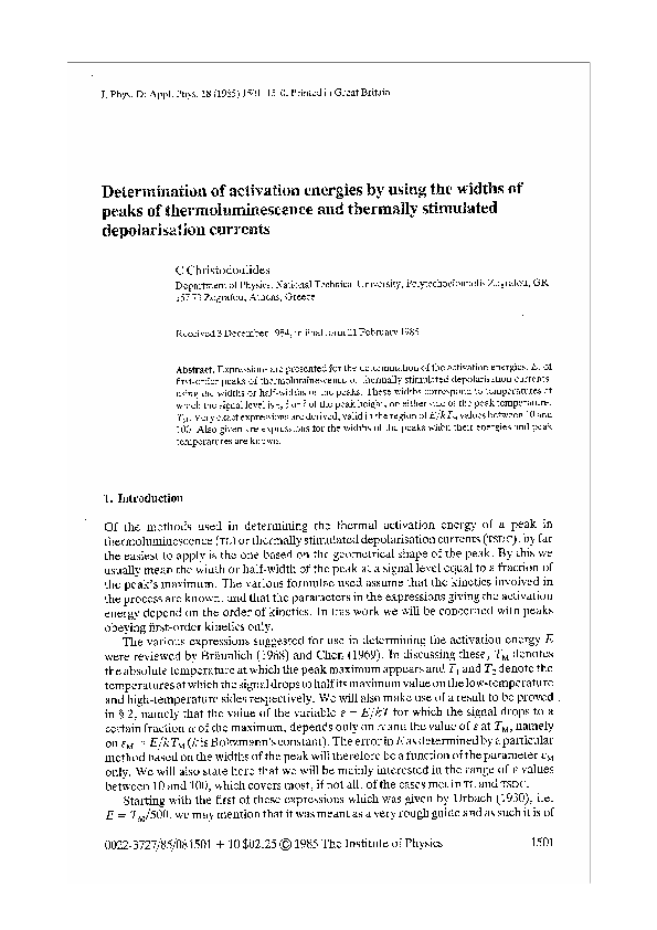 (PDF) Determination of activation energies by using the widths of peaks of thermoluminescence ...