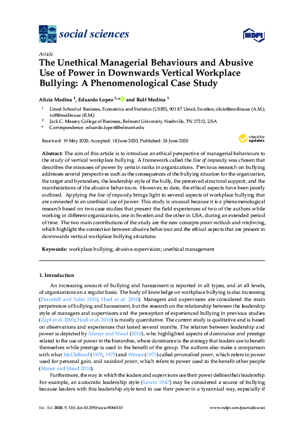 (PDF) The Unethical Managerial Behaviours and Abusive Use of Power in ...