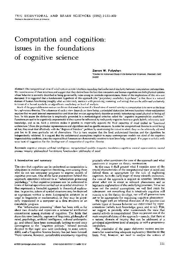 Computation and cognition: Issues in the foundations of cognitive science