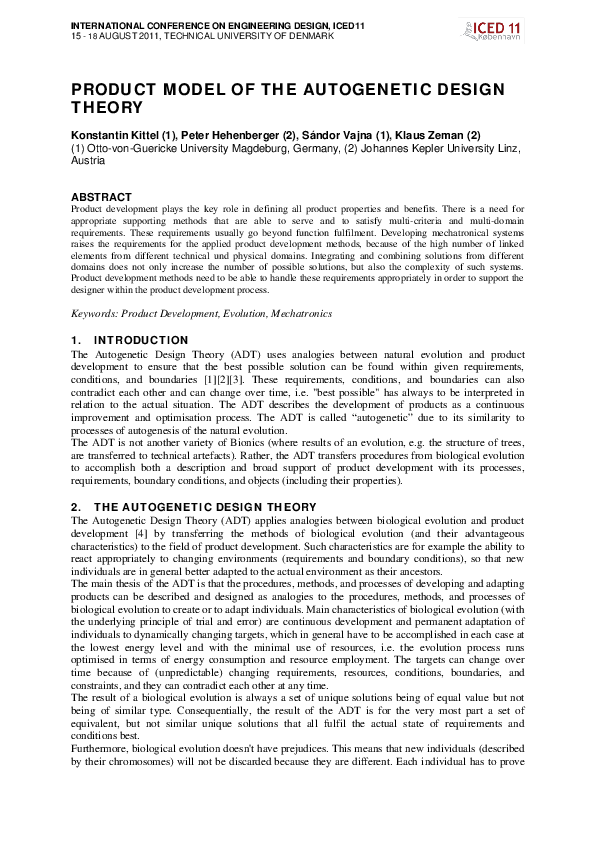 (PDF) Product Model of the Autogenetic Design Theory