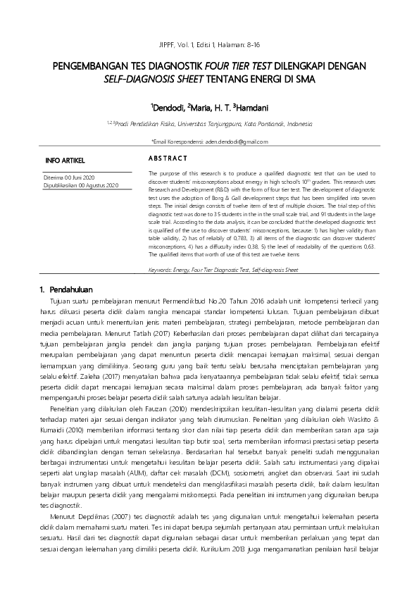 (PDF) Pengembangan Tes Diagnostik Four Tier Test Dilengkapi Dengan Self ...