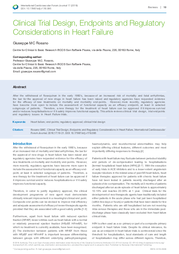 (PDF) Clinical Trial Design, Endpoints and Regulatory Considerations in ...
