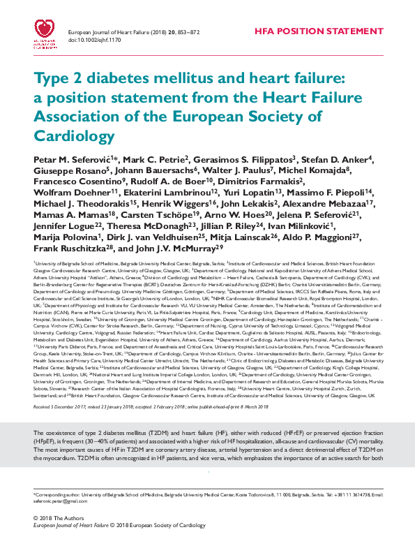 (PDF) Type 2 diabetes mellitus and heart failure: a position statement ...