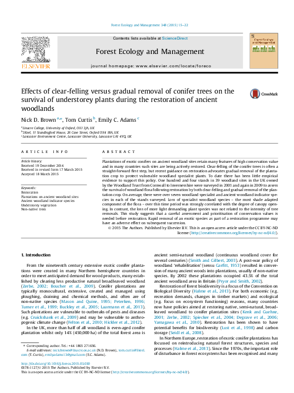 (PDF) Effects of clear-felling versus gradual removal of conifer trees ...