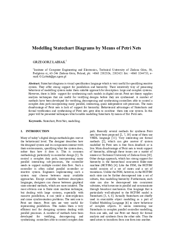 (PDF) Modelling statechart diagrams by means of Petri nets