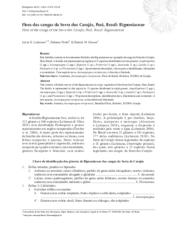 (PDF) Flora das cangas da Serra dos Carajás, Pará, Brasil: Bignoniaceae