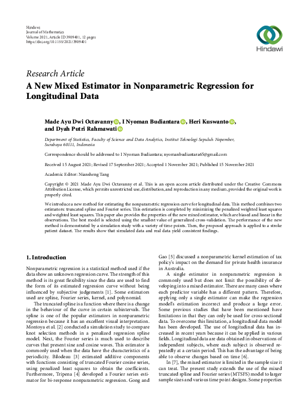 Pdf A New Mixed Estimator In Nonparametric Regression For