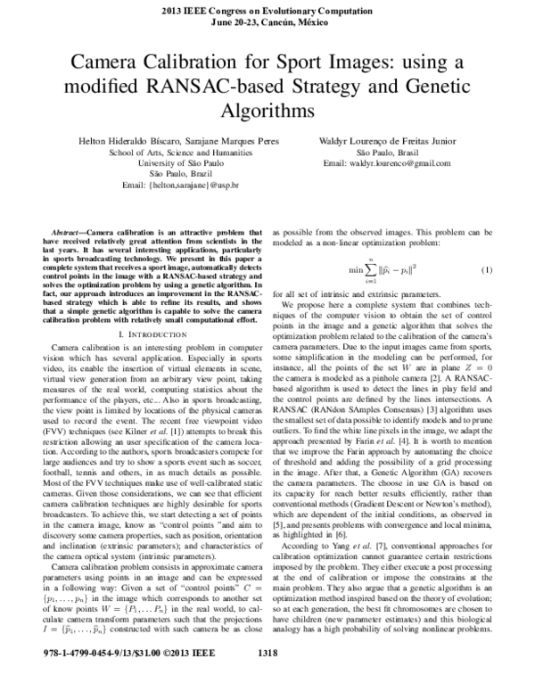 (PDF) Camera calibration for sport images: Using a modified RANSAC-based strategy and genetic ...