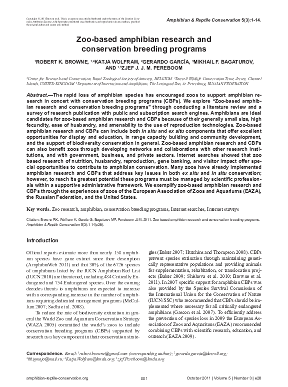 (PDF) Zoo-based amphibian research and conservation breeding programs