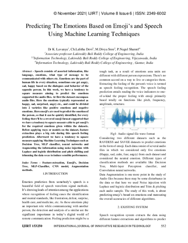 (PDF) Predicting The Emotions Based on Emoji's and Speech Using Machine ...