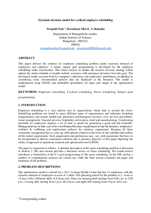 (PDF) Dynamic decision model for cyclical employee scheduling