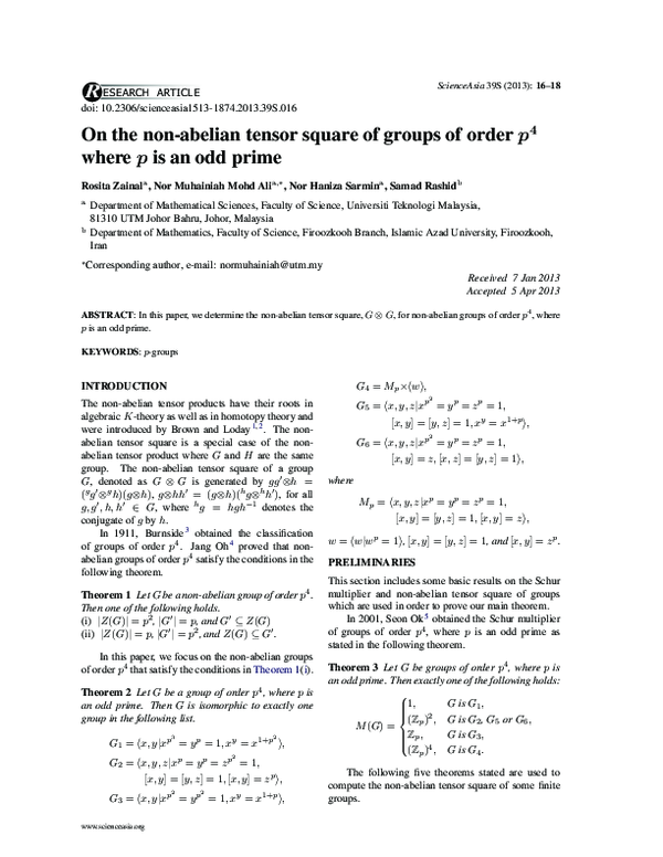 Pdf On The Non Abelian Tensor Square Of Groups Of Order P4 Where P Is