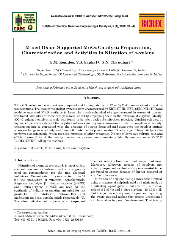 (PDF) Mixed Oxide Supported MoO3 Catalyst: Preparation ...