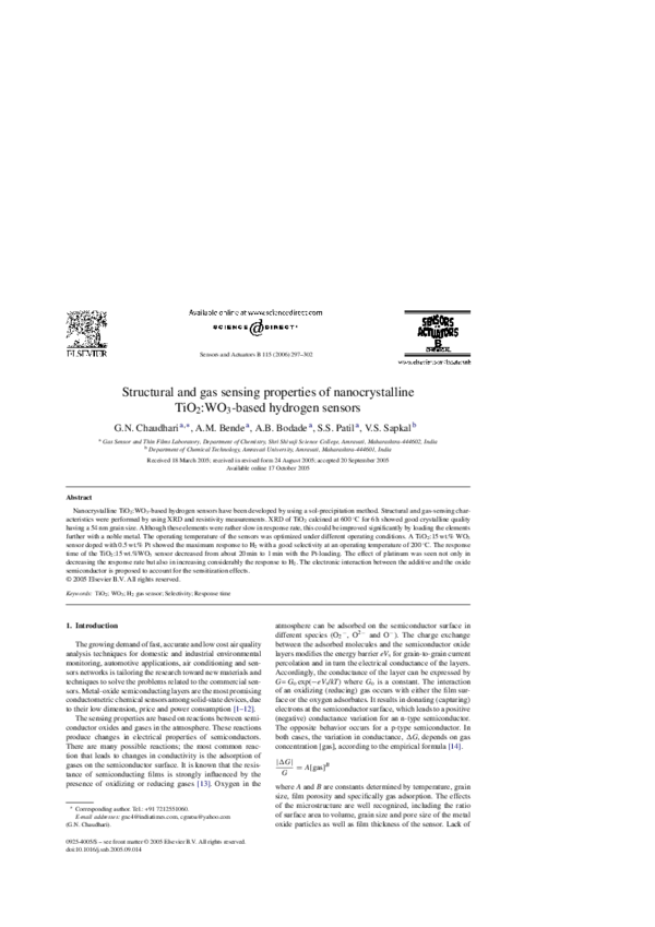Pdf Structural And Gas Sensing Properties Of Nanocrystalline Tio2 Wo3