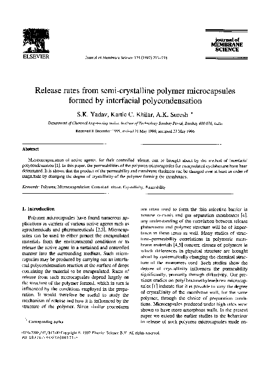(PDF) Release rates from semi-crystalline polymer microcapsules formed ...