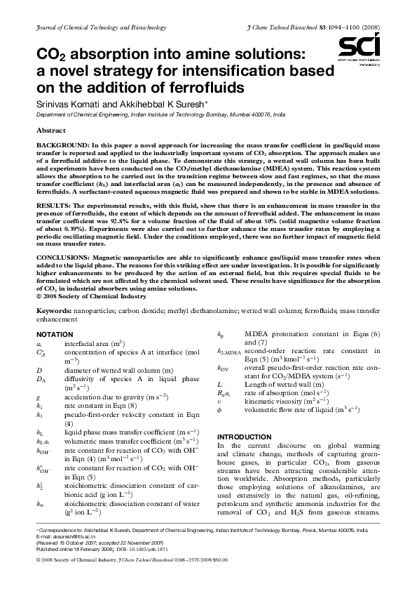 (PDF) CO 2 absorption into amine solutions: a novel strategy for ...