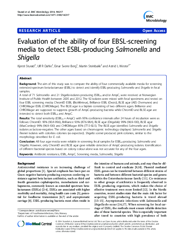 (PDF) Evaluation of the ability of four ESBL-screening media to detect ...