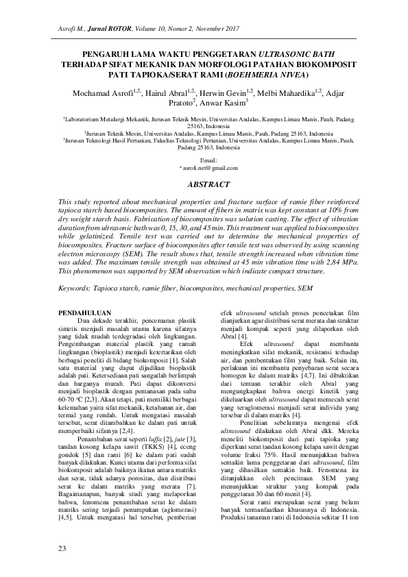 (PDF) Pengaruh Lama Waktu Penggetaran Ultrasonic Bath Terhadap Sifat Mekanik Dan Morfologi ...