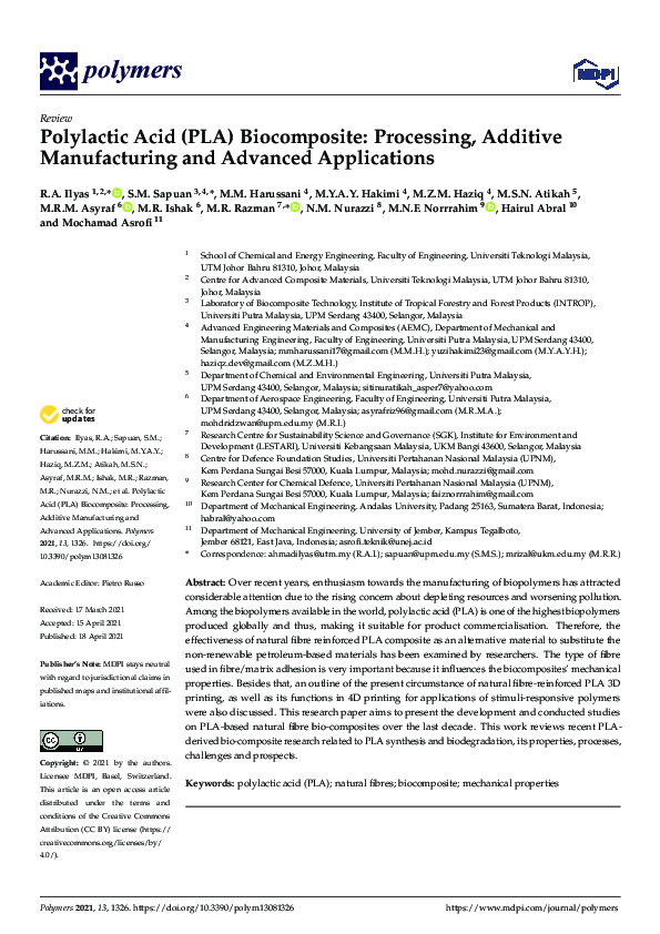 (PDF) Polylactic Acid (PLA) Biocomposite: Processing, Additive ...