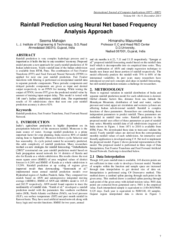 Pdf Rainfall Prediction Using Neural Net Based Frequency Analysis Approach 8965