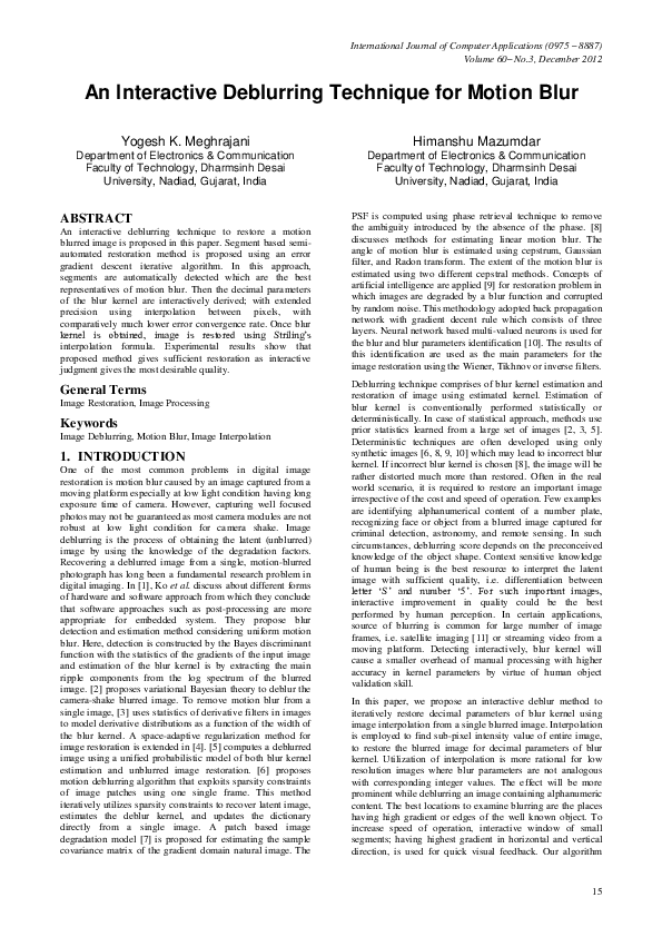 (PDF) An Interactive Deblurring Technique for Motion Blur