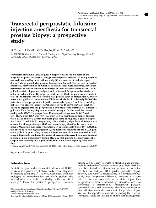 (PDF) Transrectal periprostatic lidocaine injection anesthesia for ...