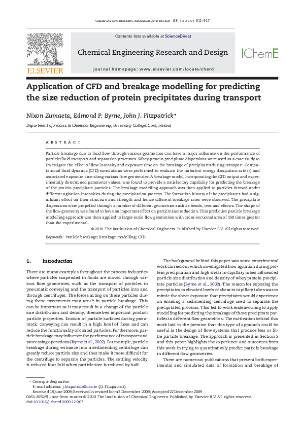 (PDF) Application of CFD and breakage modelling for predicting the size reduction of protein ...