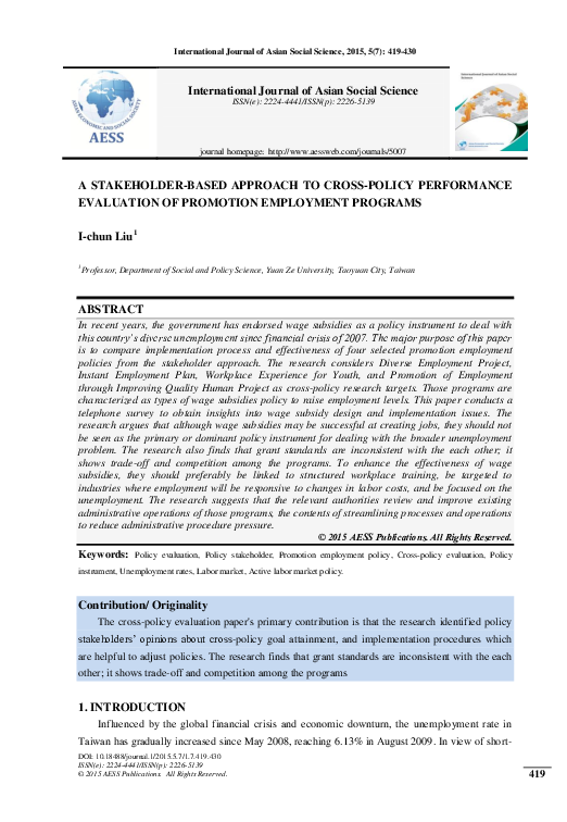 (PDF) A Stakeholder-Based Approach to Cross-Policy Performance ...