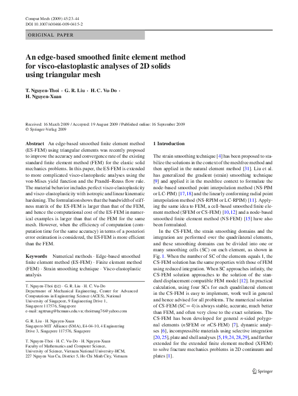 Pdf Es Fem For Visco Elastoplastic Analysis 
