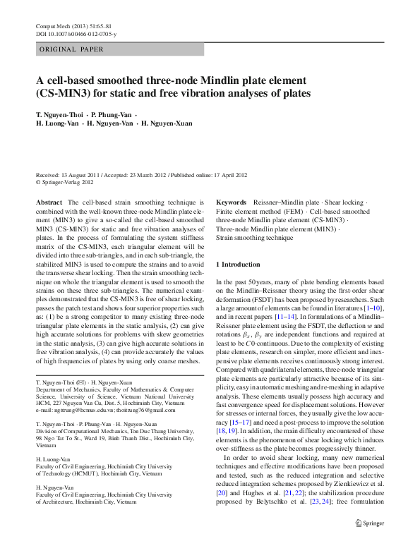 (PDF) A cell-based smoothed three-node Mindlin plate element (CS-MIN3) for static and free ...